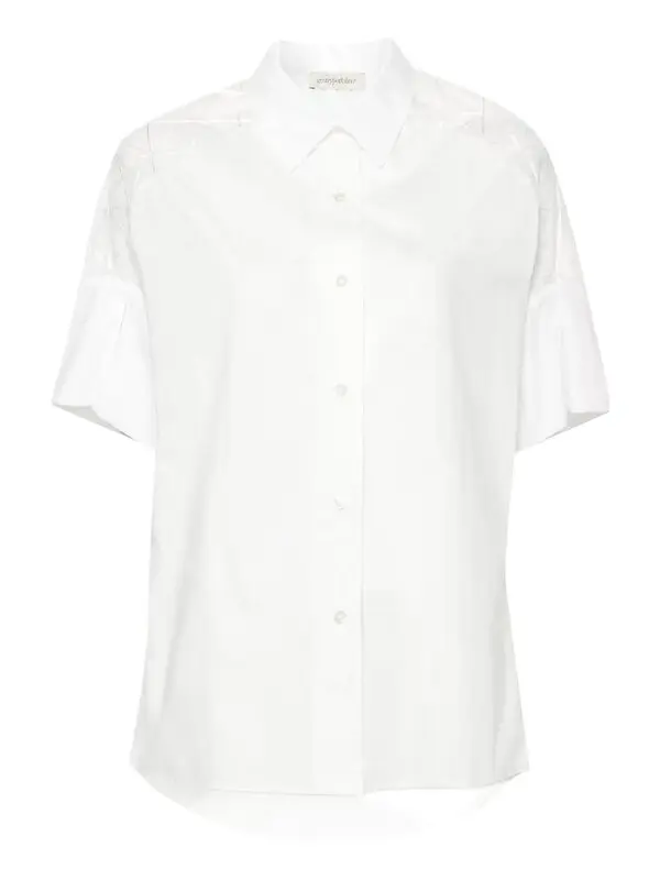 GENTRYPORTOFINO Geometric Sheer Panel Cotton Shirt - White