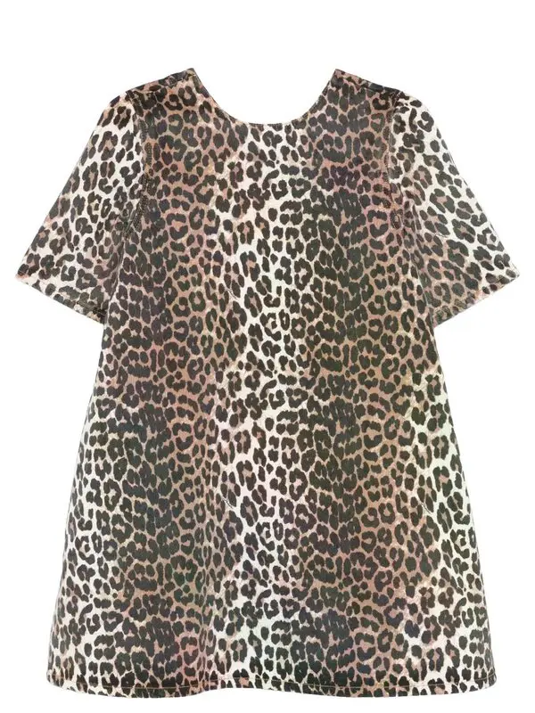 GANNI Leopard-print Denim Mini Dress - Neutrals