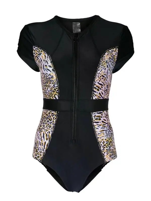 DUSKII Leopard-print Cap-sleeve Spring Suit - Black