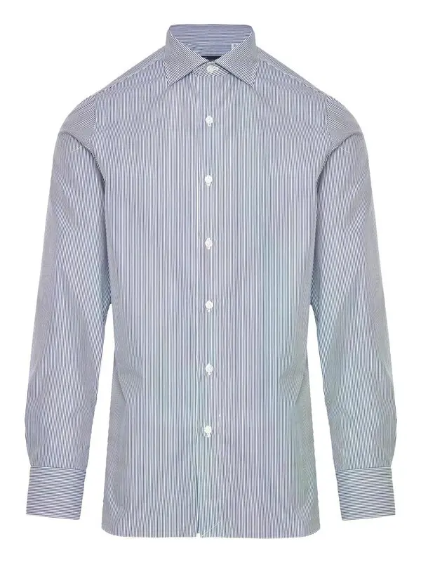FINAMORE 1925 Spread Collar Striped Shirt - Blue