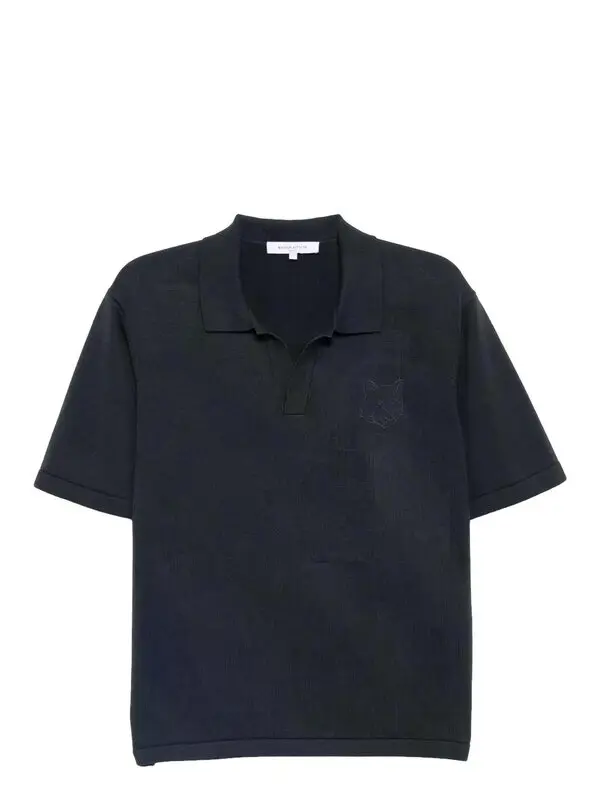 Maison Kitsuné Bold Fox Head Embroidered Knitted Polo Shirt - Grey