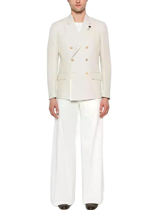 LARDINI Double-breasted Linen Blazer - Neutrals