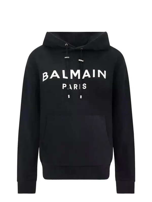 Balmain Logo Print Hoodie - Black