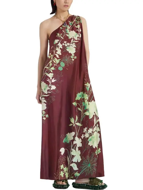 La DoubleJ Maxi Dress With Floral Print And One-shoulder Design - Red