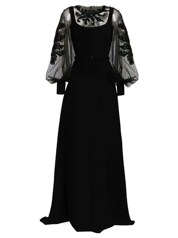 SAIID KOBEISY Beaded Crepe Maxi Dress - Black