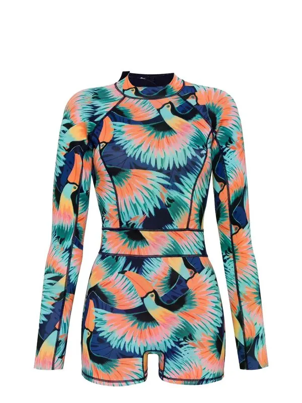 DUSKII Tropical-print Long-sleeved Paddle Suit - Multicolour