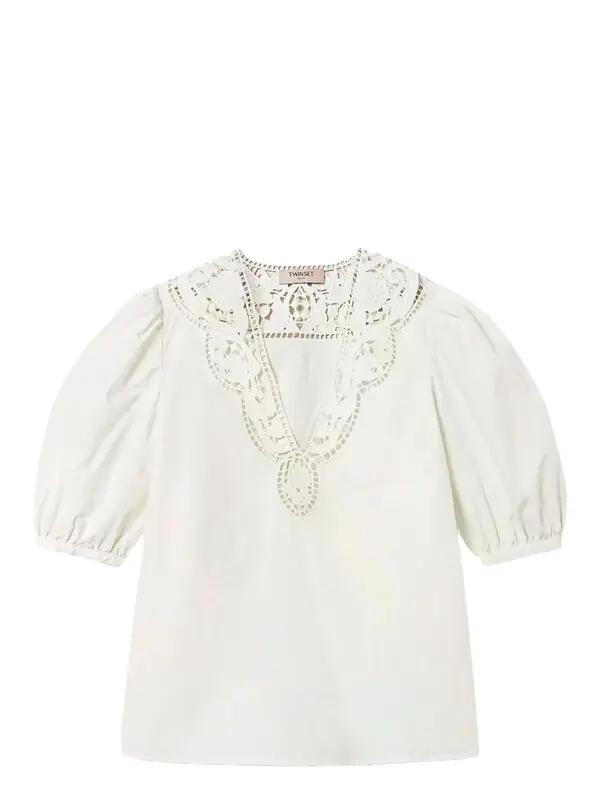 TWINSET Broderie Anglaise Blouse With Puff Sleeves - White