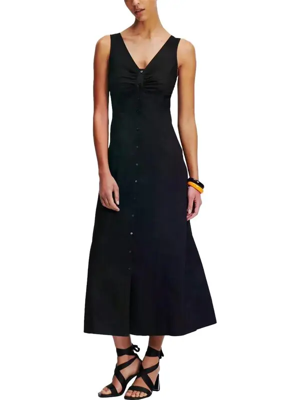 Karl Lagerfeld Sleeveless V-neck Cotton Maxi Dress - Black