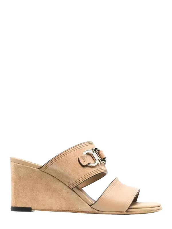 FERRAGAMO Chaim 75mm Suede Wedge Mules - Neutrals