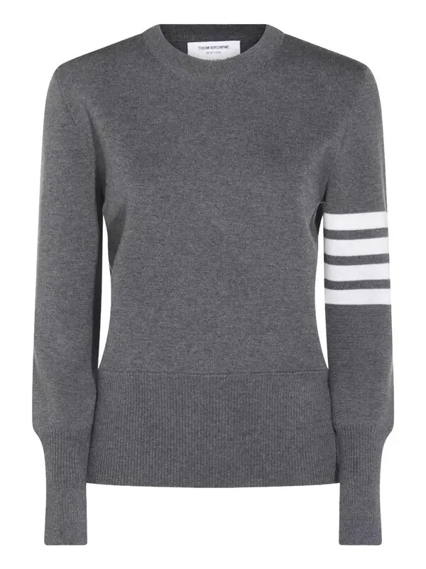 Thom Browne Crew Neck Wool Jumper With Stripe Detailing - Grey