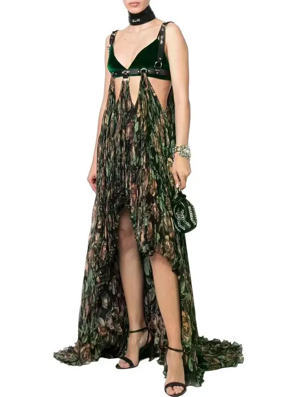Roberto Cavalli Patterned Pleated Maxi Dress - Neutrals