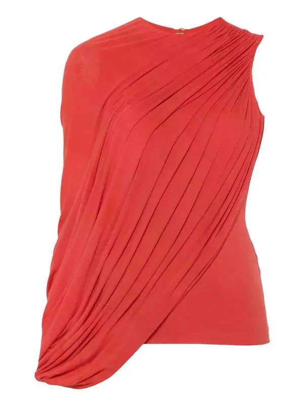 MANURI Asymmetric Draped Blouse - Red