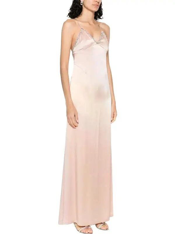 Amen Satin-finish Gown With Crystal Embellishment - Neutrals