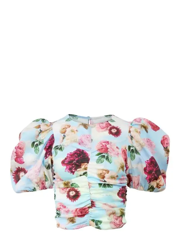 FLEUR DU MAL Dreamy Floral Puff Sleeve Top - Blue