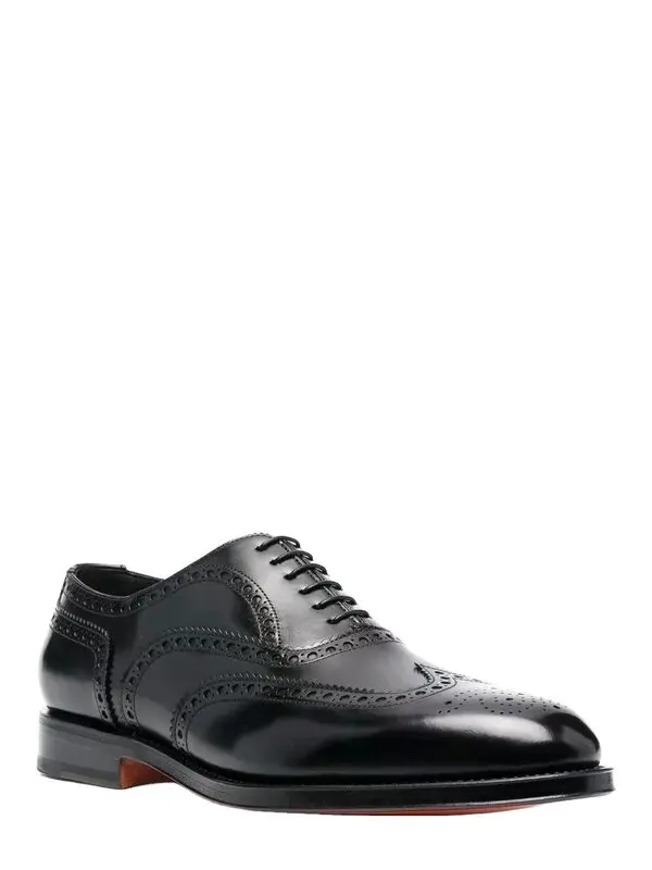 Santoni Leather Lace-up Oxford Shoes - Black
