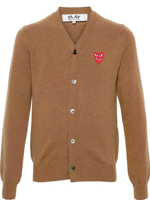 Play Comme Des Garcon Heart-patch Wool Cardigan - Brown