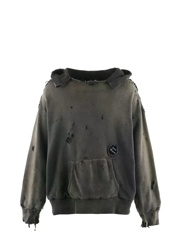 SAINT MXXXXXX Distressed Hooded Sweatshirt - Grey