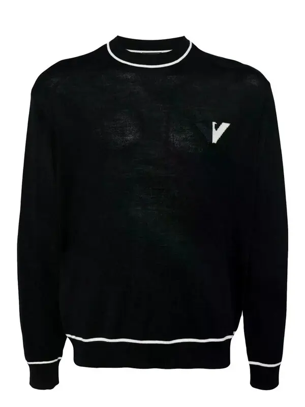 Emporio Armani Logo Jacquard Crew Neck Sweater - Blue