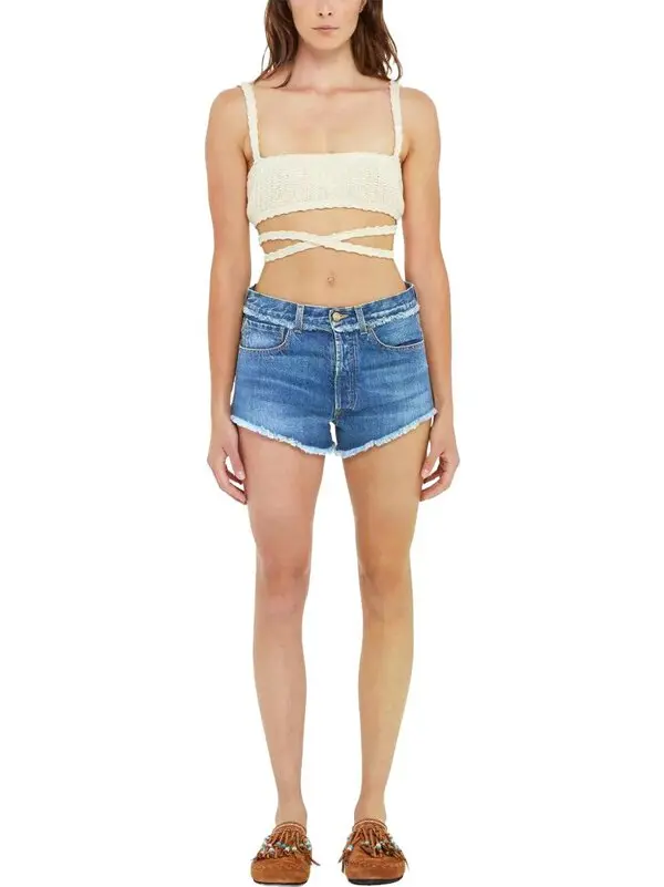 Alanui Fringed Cotton-denim Shorts - Blue