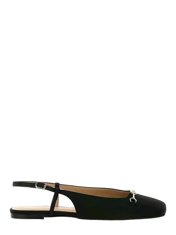 TWINSET Satin Slingback Flat Pumps With Buckle Detail - Black