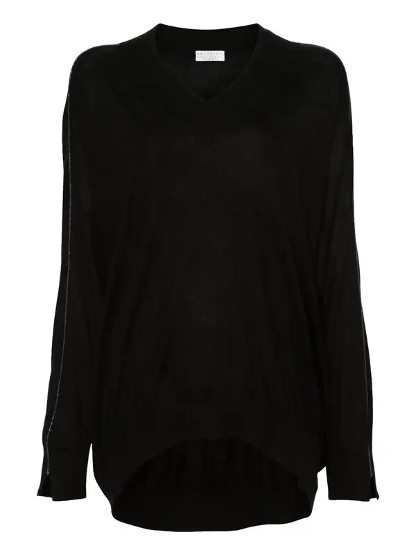 Brunello Cucinelli Monili Chain Detail V-neck Sweater - Black