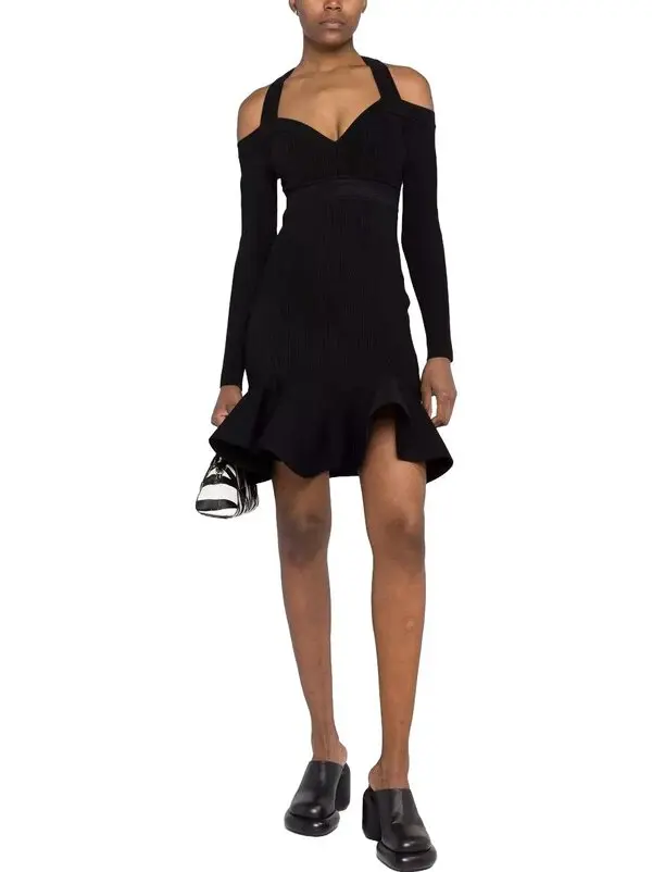 Alexander McQueen V-neck Knitted Mini Dress - Black
