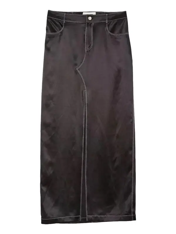 FLEUR DU MAL Silk Maxi Skirt With Contrast Stitching - Black