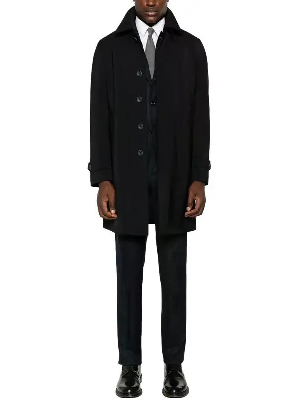 Herno Logo Plaque Gabardine Coat - Blue