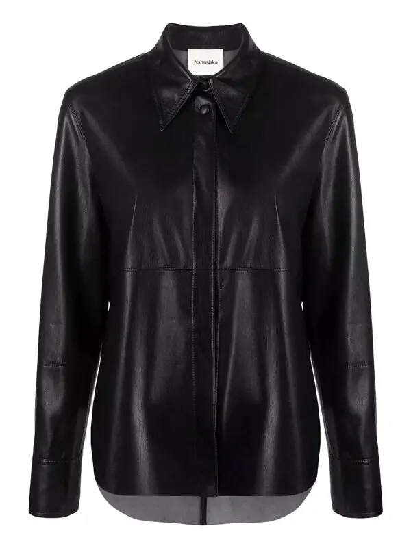 Nanushka Vegan Leather Long Sleeve Shirt - Black