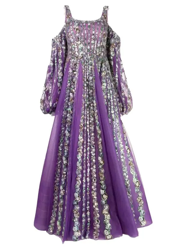 SAIID KOBEISY Sequinned Cold-shoulder Tulle Gown - Purple