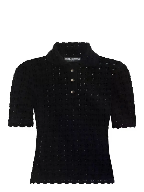 Dolce & Gabbana Open-knit Polo Shirt - Black
