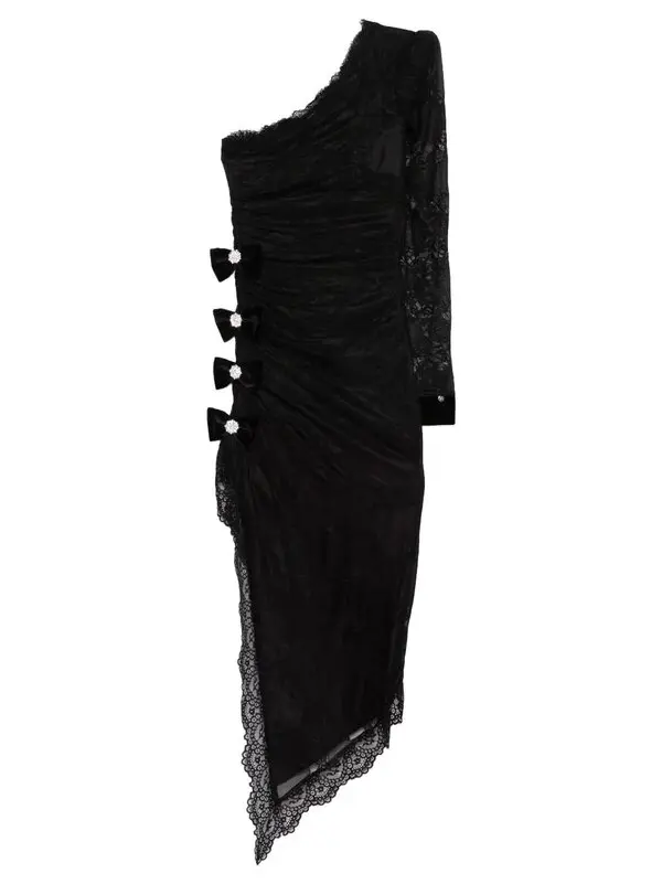 NISSA Crystal-embellished One-shoulder Midi Dress - Black