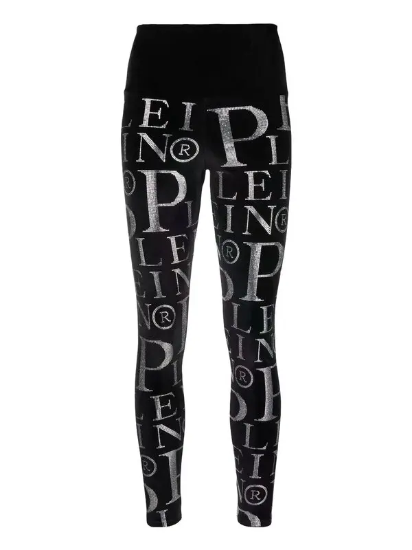 Philipp Plein Velvet Logo-print High-waisted Leggings - Black
