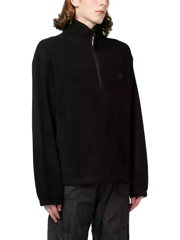 SPOONYARD Waffle-effect High Neck Zip-up Long Sleeve Top - Black