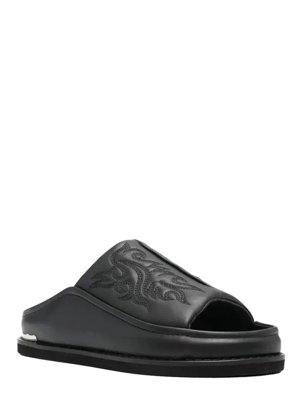 TOGA VIRILIS Embroidered Leather Sandals - Black