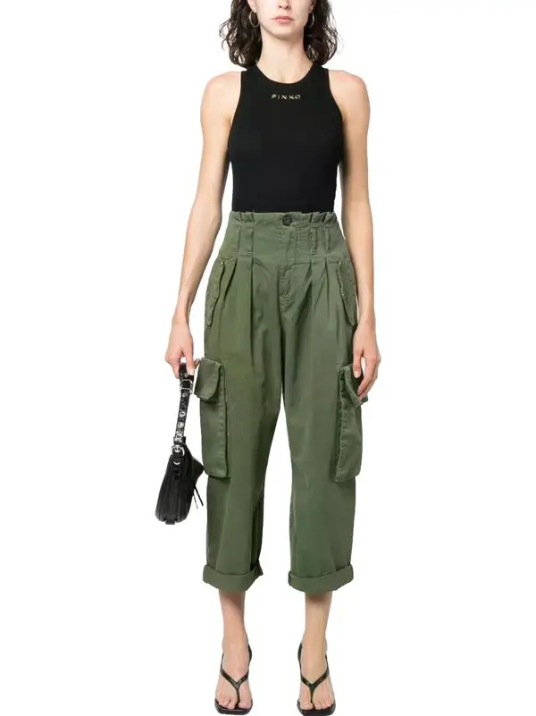 Pinko Ribbed Sleeveless Top With Embossed Logo - Black