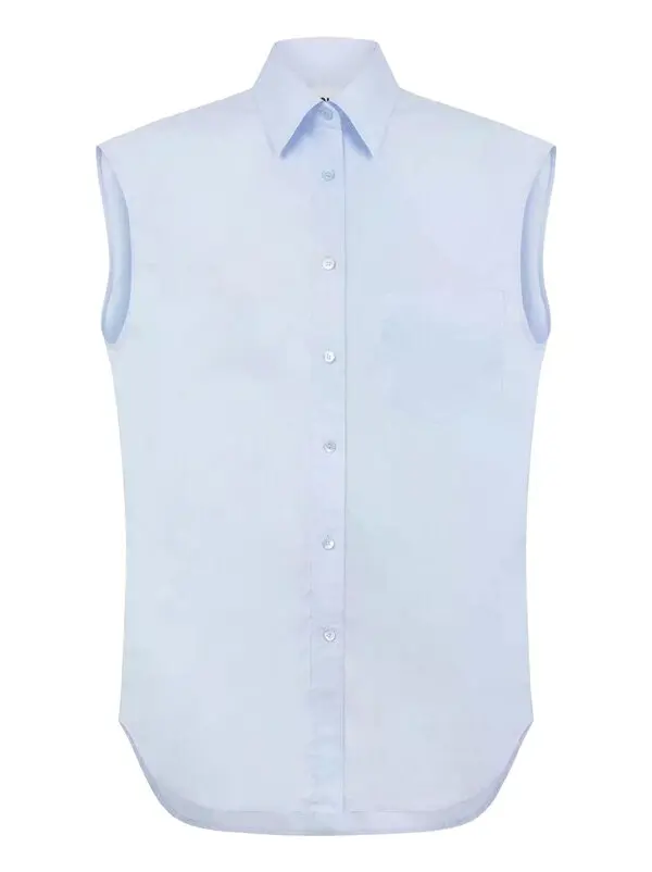Moschino Sleeveless Shirt With Pointed Collar And Patch Pocket - Blue