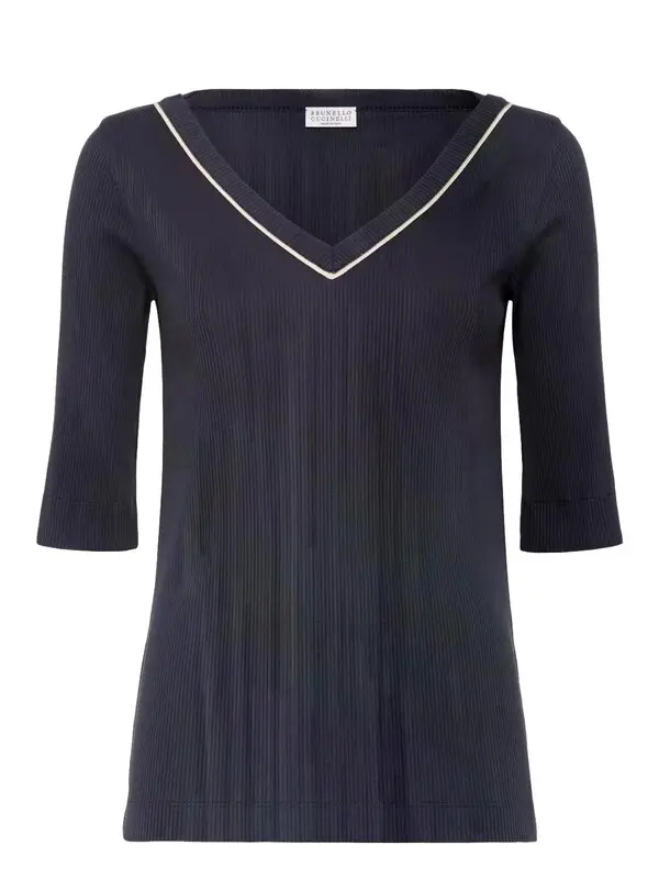 Brunello Cucinelli Monili Detail V-neck T-shirt - Blue