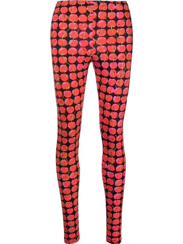 La DoubleJ Cherry-print Mid-rise Leggings - Black