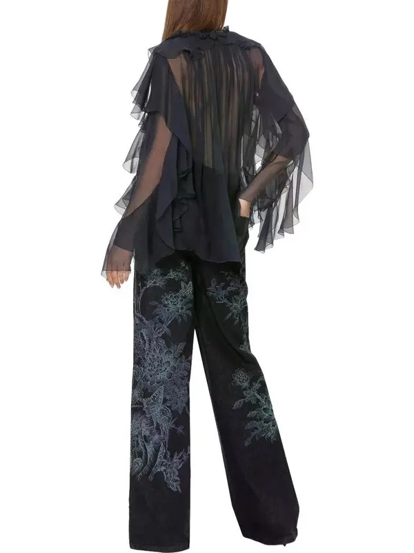 Alberta Ferretti Ruffle-detail Silk Blouse - Blue