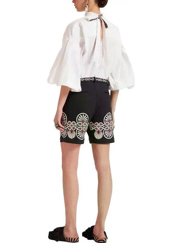 La DoubleJ Medallion-print Cotton Shorts - Black