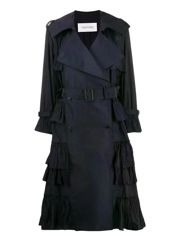 Valentino Garavani Double-breasted Tiered Trench Coat - Blue