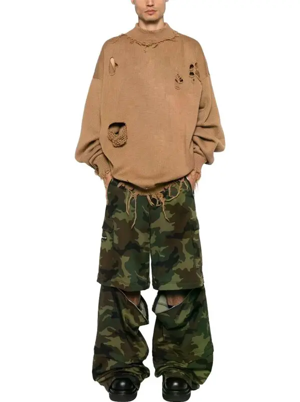 Vetements Distressed Wool Crew Neck Sweater - Brown