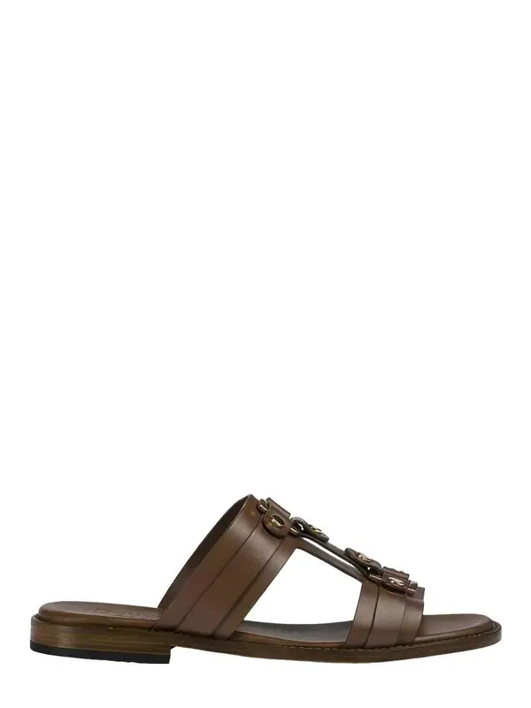 DOUCAL'S Studded Leather Slides - Brown