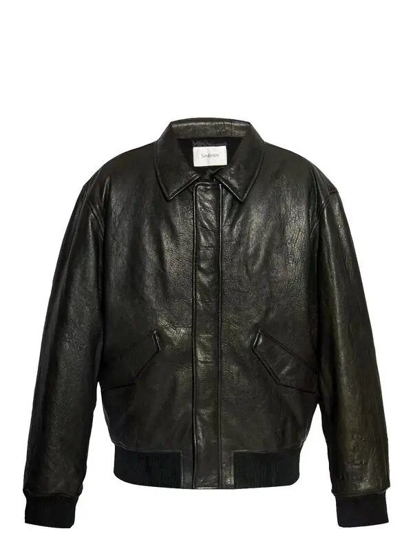 Saint Laurent Leather Bomber Jacket - Black