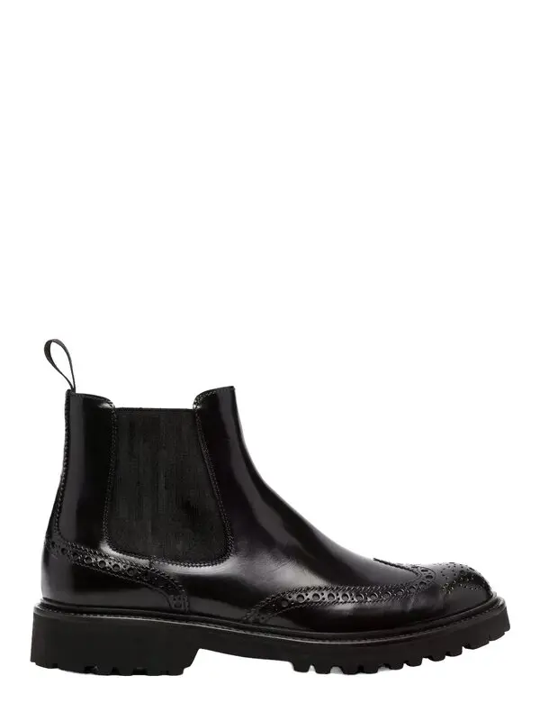 SCAROSSO Slip-on Leather Brogue Boots - Brown