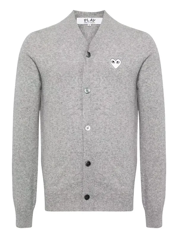Play Comme Des Garcon Heart-motif Wool Cardigan - Grey