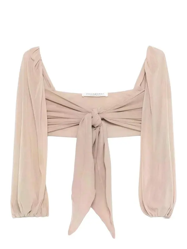 Philosophy Di Lorenzo Serafini Sweetheart Neck Draped Front Tie Blouse - Neutrals