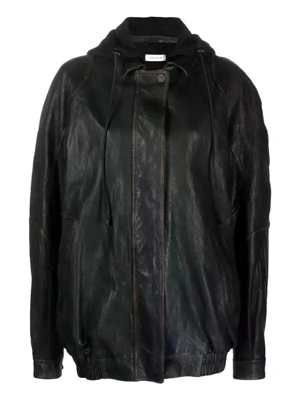 THE MANNEI Batumi Leather Jacket With Drawstring Hood - Black