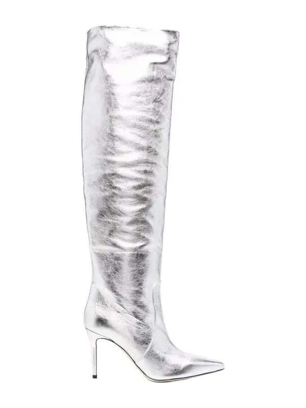 SCAROSSO X Brian Atwood Carra Knee-high Metallic-effect Stiletto Boots - Grey